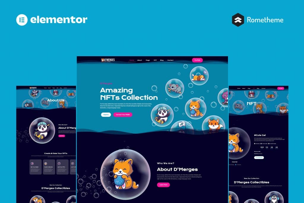 D Merges NFT Portfolio Elementor Pro Full Site Template Kit Rometheme