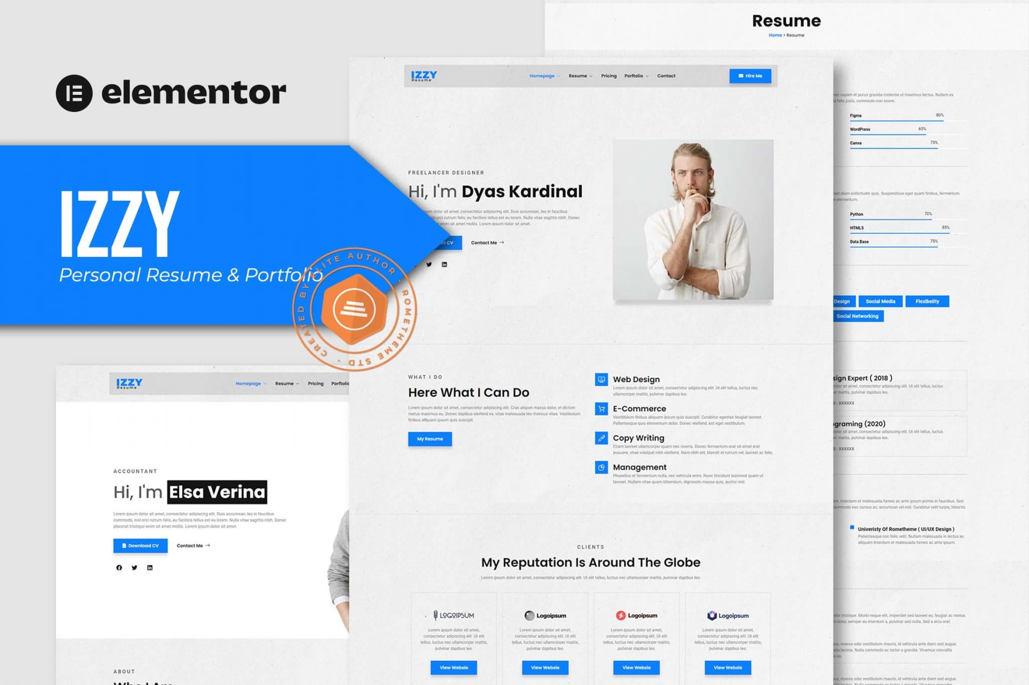 Izzy - Personal Resume Elementor Template kit - Rometheme