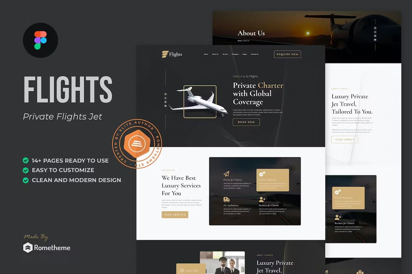 Flights - Private Jets Figma Template - Rometheme