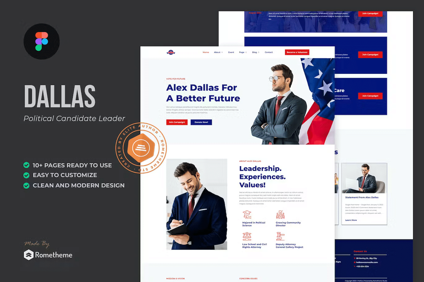 Dallas - Political Candidate Figma Template - Rometheme