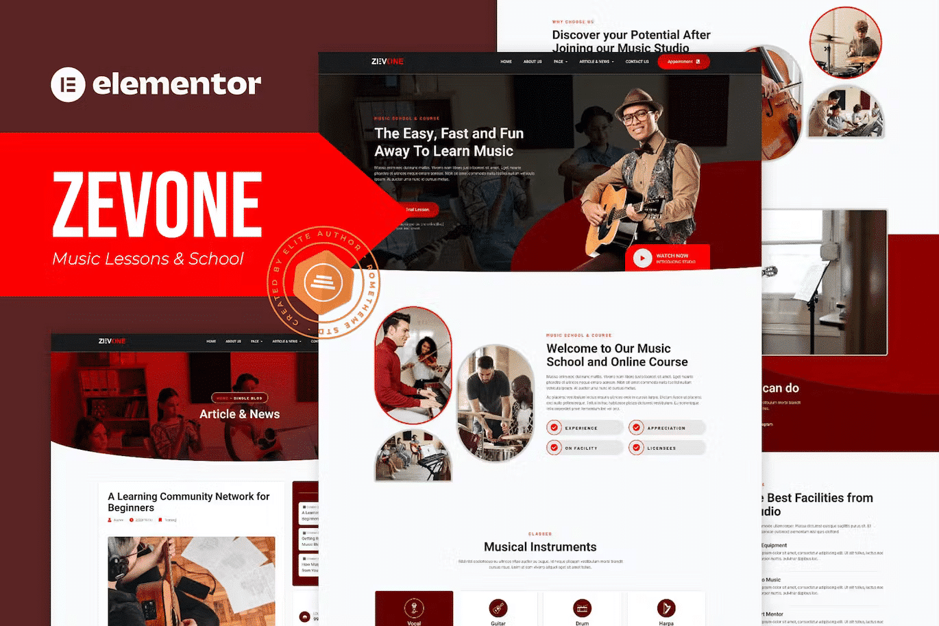 Zevone - Music Lessons & School Elementor Template Kit - Rometheme