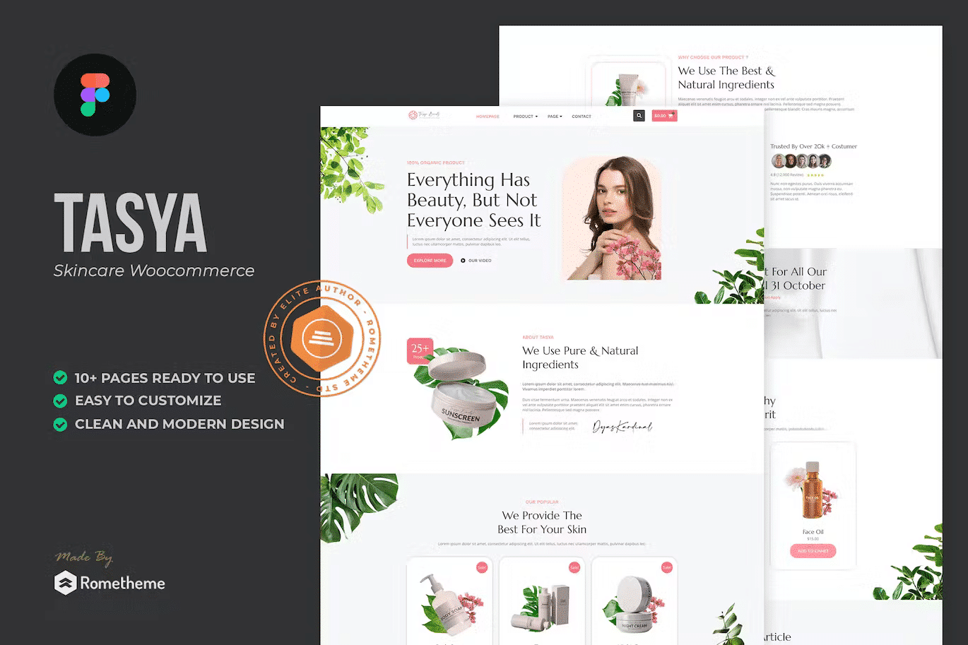 Tasya - Skin Care WooCommerce Figma Template - Rometheme