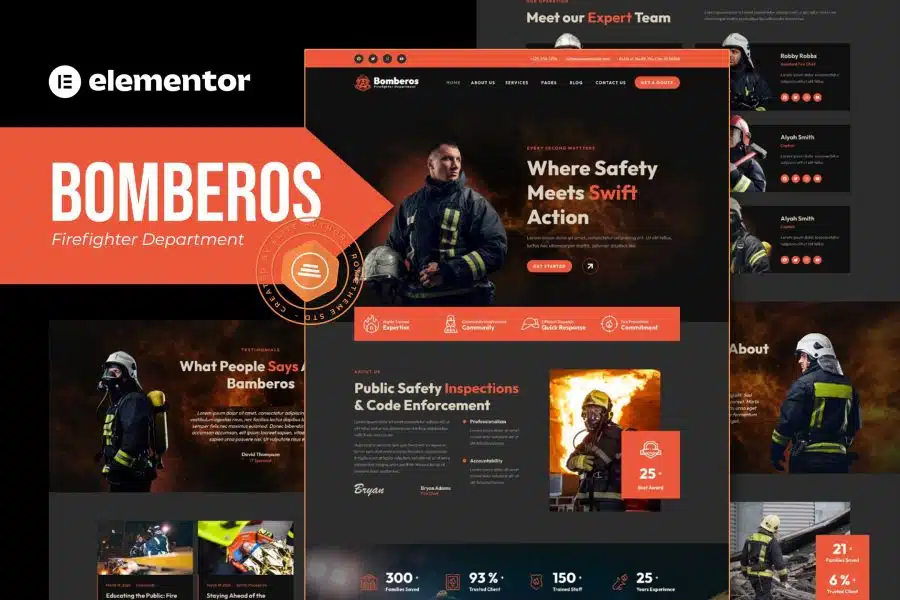 Bomberos - Firefighter Department Elementor Template Kit - Rometheme