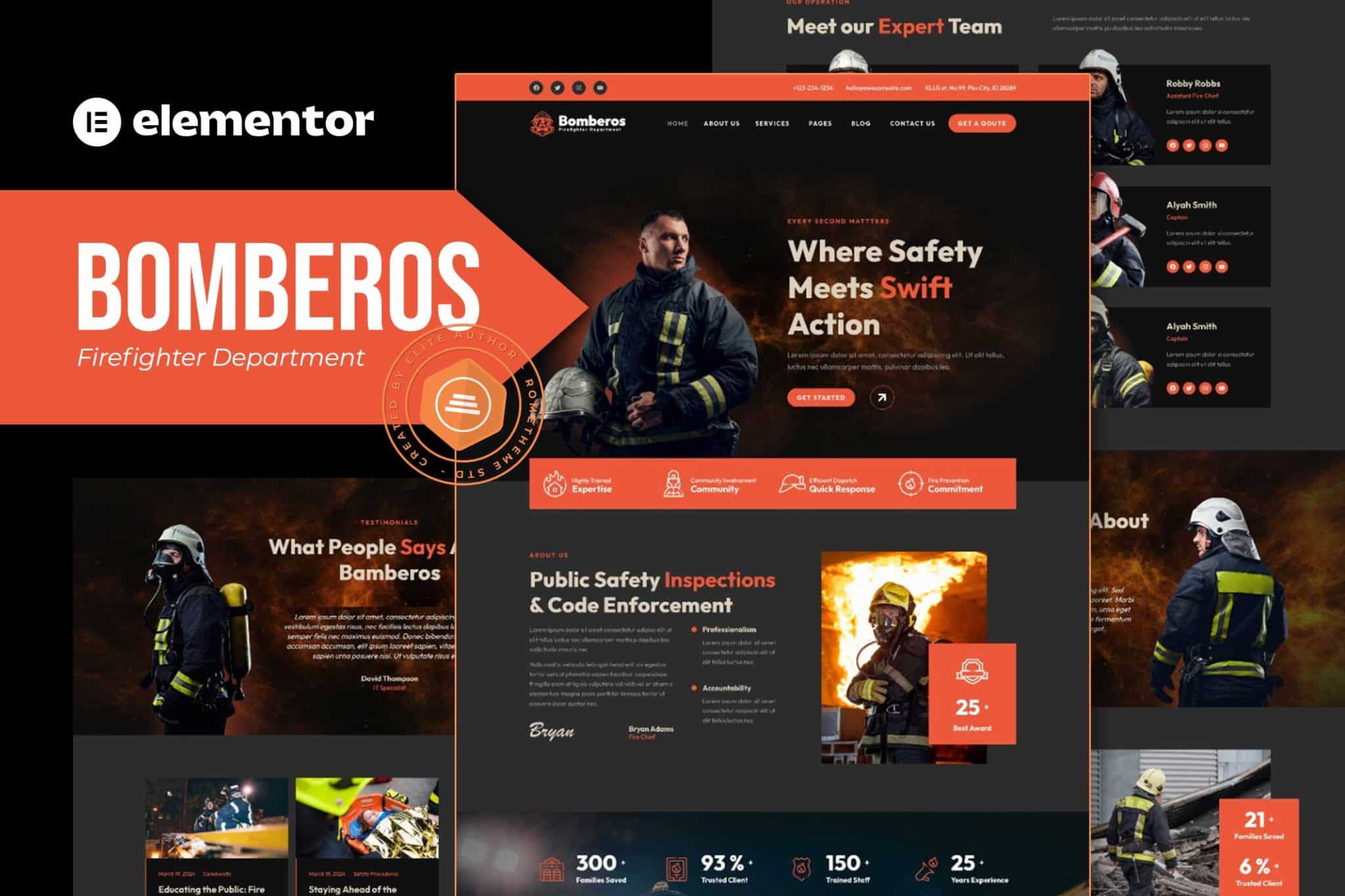 Bomberos - Firefighter Department Elementor Template Kit - Rometheme