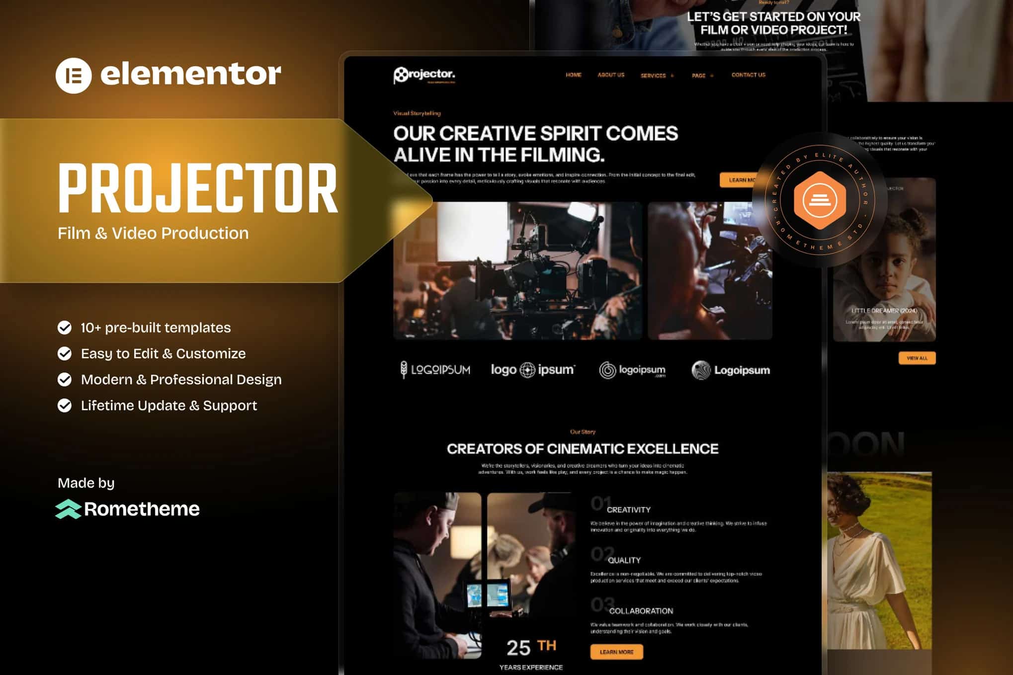 Projector - Film & Video Production Elementor Template Kit - Rometheme