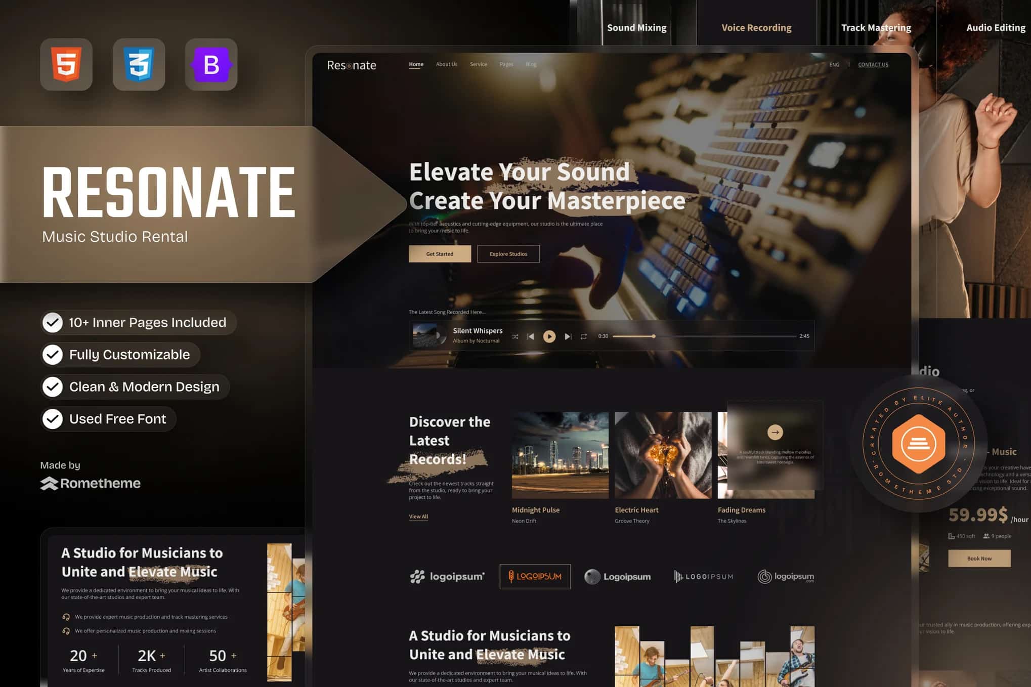 Resonate - Music Studio Production HTML Template - Rometheme