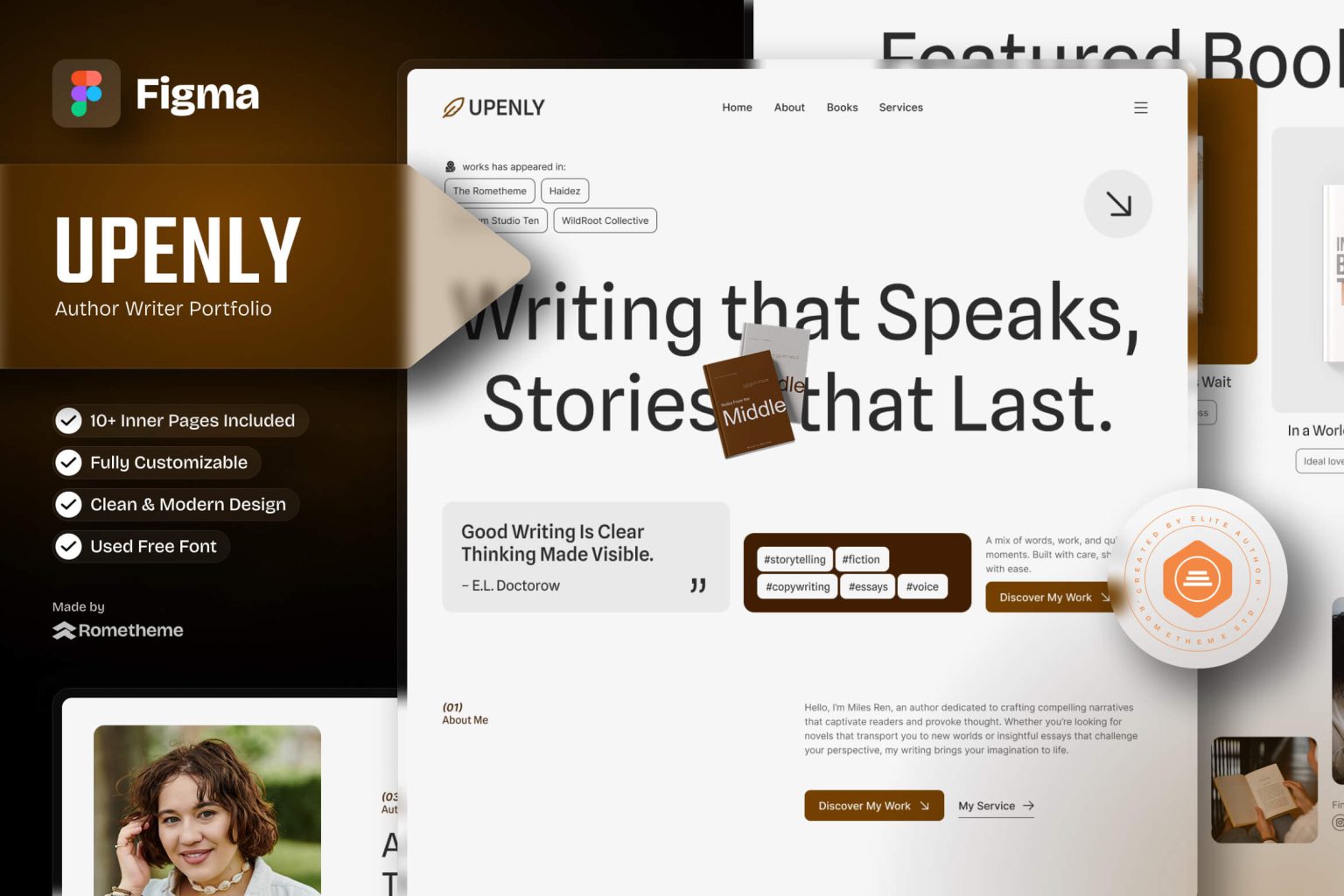 Upenly - Author Writer Portfolio Figma Template - Rometheme